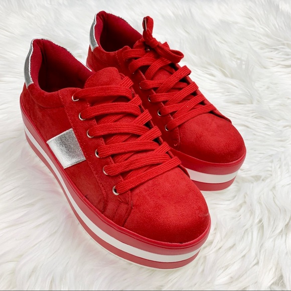 Shoes | Red Suede Platform Sneakers | Poshmark